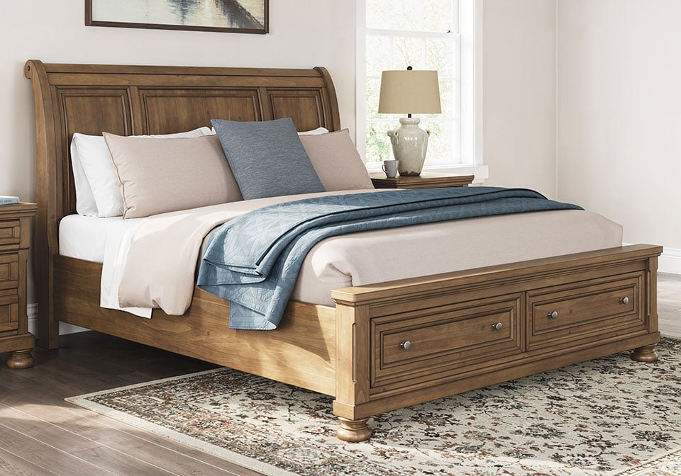Feddinger Brown King Sleigh Storage Bed Set - Evansville Overstock Warehouse