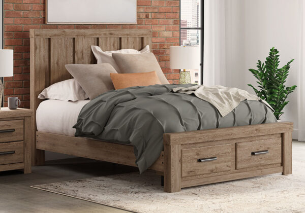 Oliandon Light Brown Queen Panel Storage Bed Set - Evansville Overstock ...